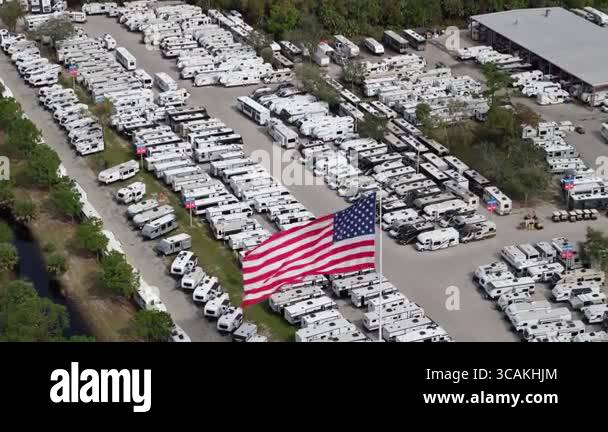 RV dealer parking lot with camping travel trailers for sale in Florida ...