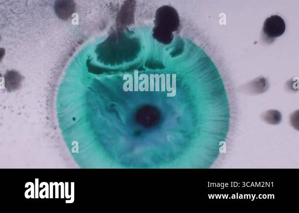 Paint blotch. Grunge blob. Gray blue drops fall on liquid surface mix ...