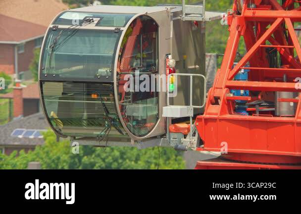 Construction crane cabin at construction site during summer. Unoccupied ...