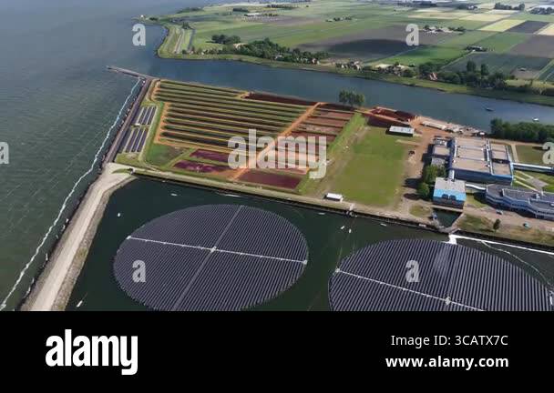 solar power panels on water, offshore solar energy. Floating solar farm ...