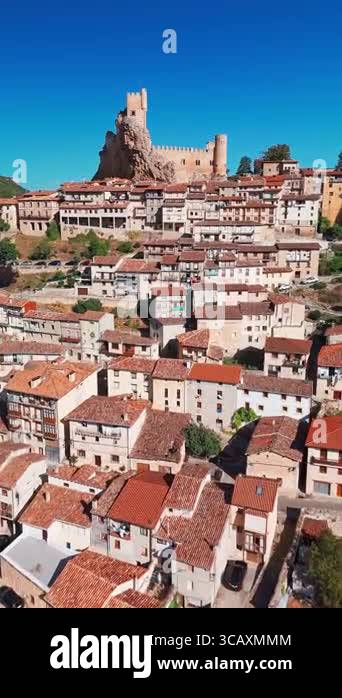 Aerial view of the medieval village of Frias, Burgos, Castilla Leon ...