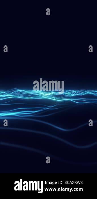 Smooth glowing horizontal blue lines flow. Vertical animation in 4K for ...