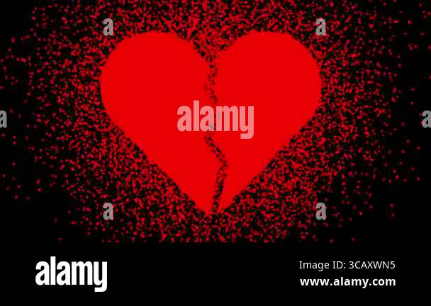 Animated broken heart with abstract red particle background.Broken ...