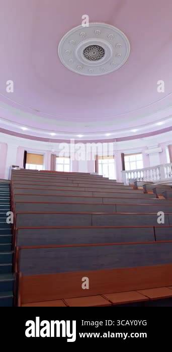 Big empty lecture room for study. Pandemic university classroom ...