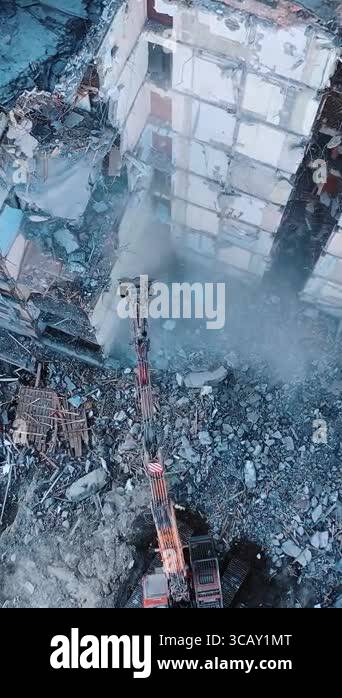 Construction of destroyed house. Destructive demolition building by ...