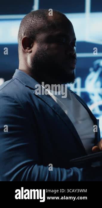 Vertical Video African american tech expert works with AI ethics and ...