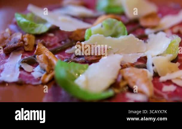 Carpaccio Parmesan cheese Meat dishes, sausages, olives, and vegetables ...