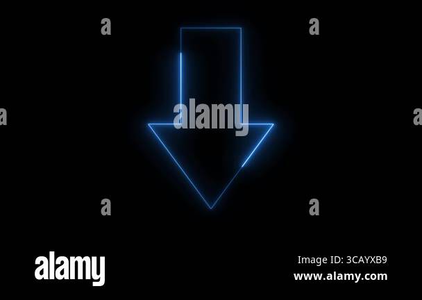 Neon light arrow sign pointing down on black background. neon arrow ...