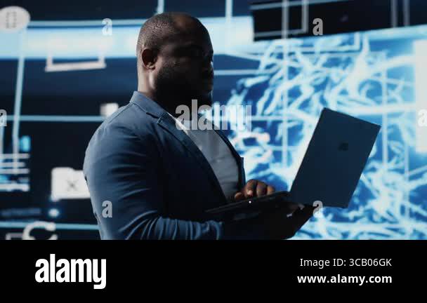 African american tech expert works with AI ethics and neural networks ...