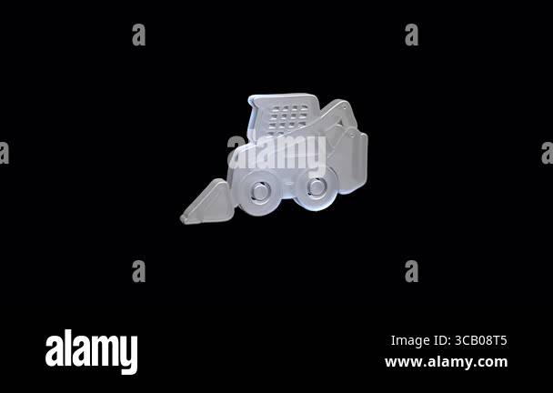 Side view of metallic skid steer loader with front bucket, glossy 3D ...