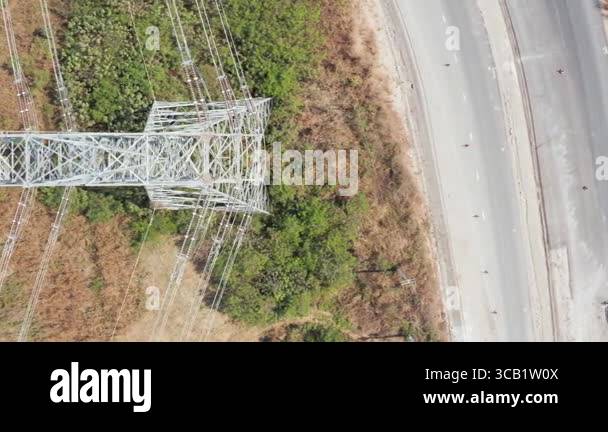 Transmission tower, power tower or electricity pylon. Consist of steel ...