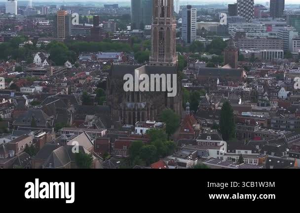 Aerial view of Utrecht, Netherlands, featuring the Dom Tower, historic ...
