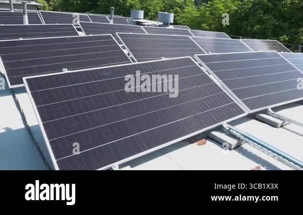 Solar panels on the roof of old Soviet apartment buildings. Solar power ...