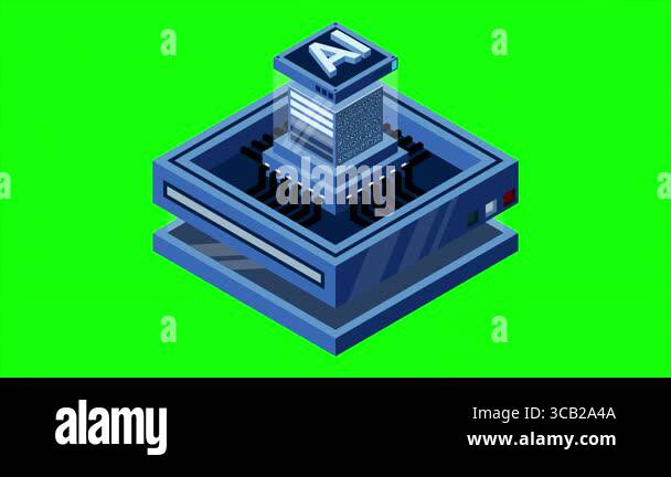 Artificial intelligence micro chip animation. Quantum computing ...