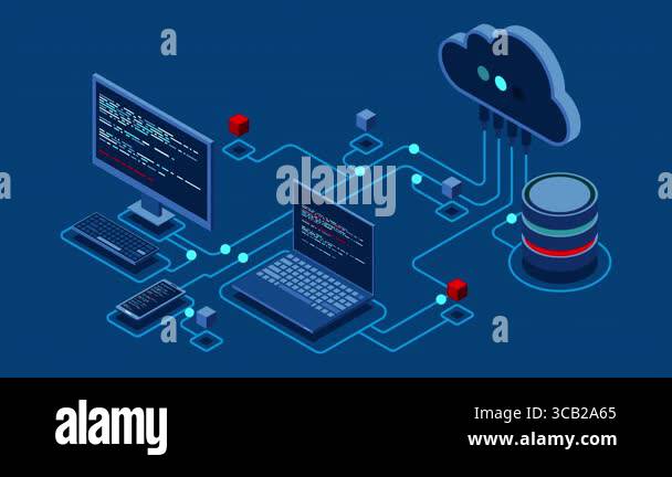 Cloud technology computing animation. Modern cloud technology. Data ...