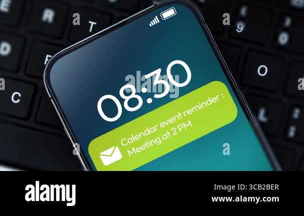 Event reminder and meeting concept with time notification appearing on ...