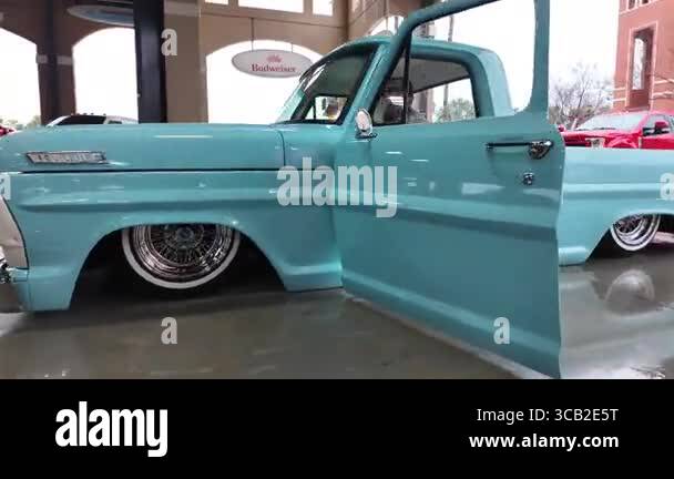 Teel Low Rider Truck White interior Person Opens Door Stock Video ...
