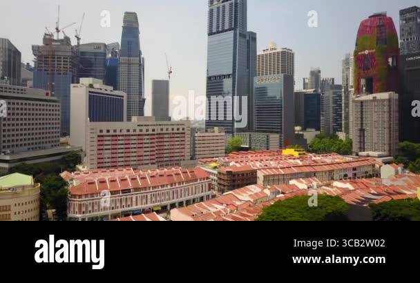 Aerial of Chinatown and Skyscrapers in Downtown Singapore Stock Video ...