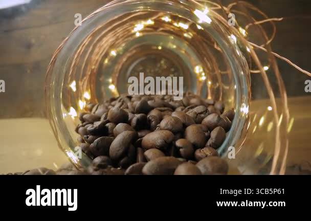 Coffee beans in a jar toppled over, probe lens weird perspective macro ...