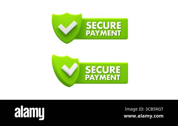 Green shield with checkmark and secure payment sign isolated on white ...