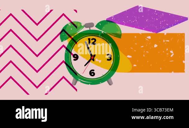 Risograph Alarm Clock with geometric shapes animation. Moving object in ...