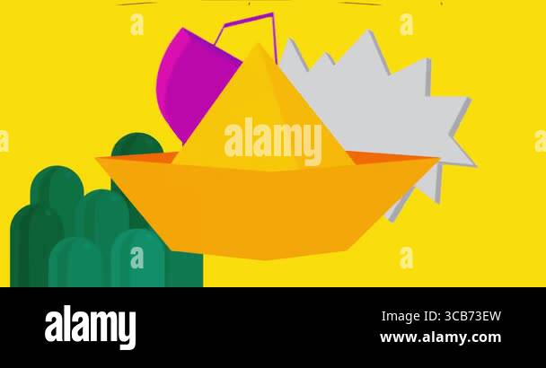 Paper Boat geometrical graphic retro Origami Ship theme background ...