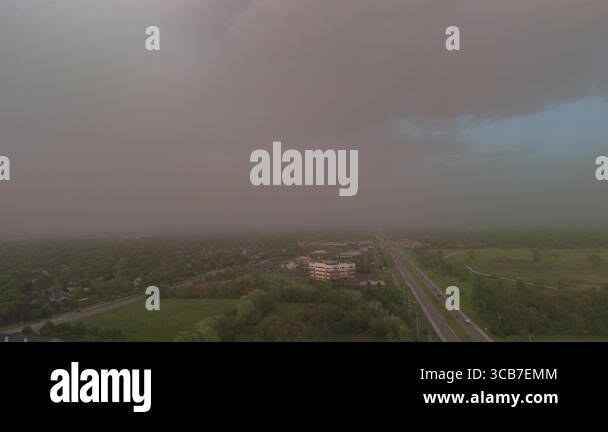 Aerial View of Massive Dust Storm Approaching American Suburb. High ...