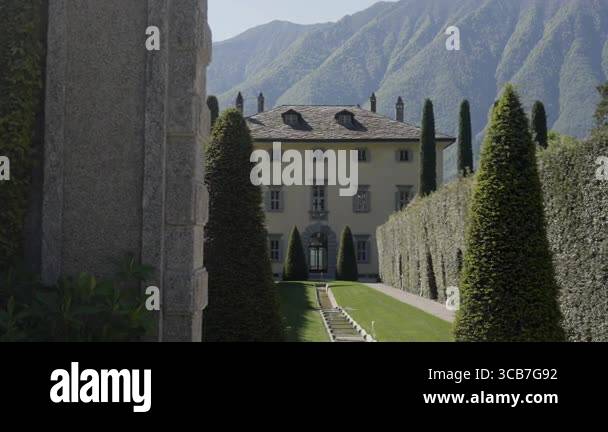 Scenic view of an italian villa nestled in a meticulously manicured ...