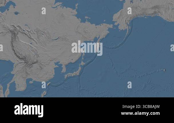 Sea of Okhotsk region on the background of a blue and gray colored ...