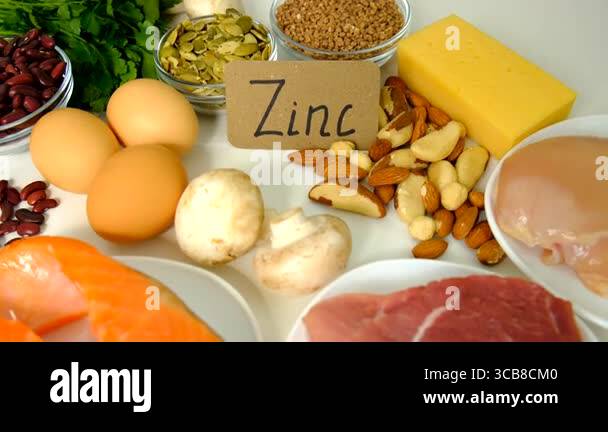 Foods contain zinc food. Selective focus. Zn Stock Video Footage - Alamy