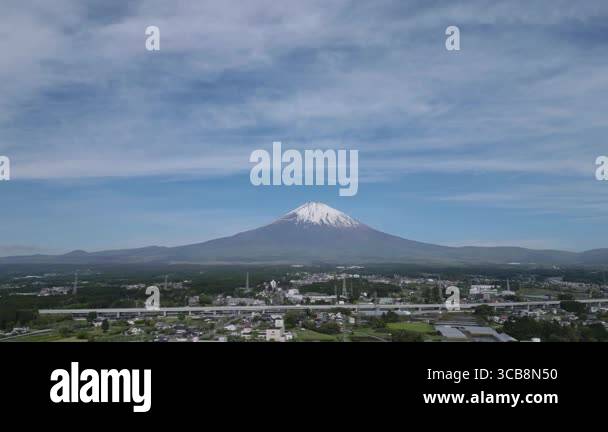 aerial view of Mount Fuji and the city of Gotemba. High quality 4k ...