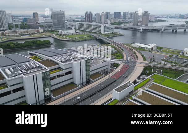 Tokyo Odaiba Koto-ku island bay promenade panorama Ariake skyscrapers ...