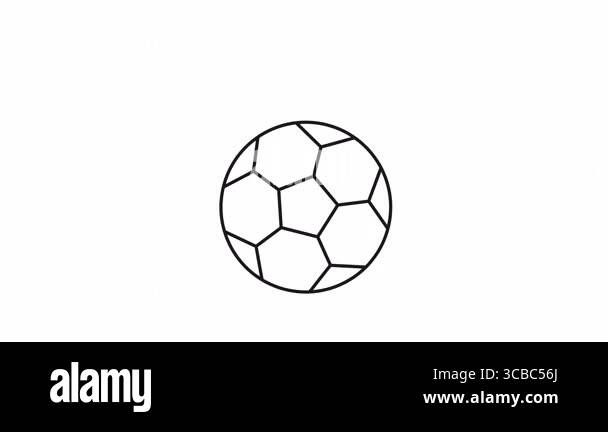 Looped animation of a football bouncing in minimalist outline icon ...