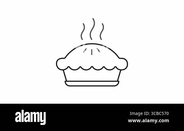 Looped animation of a hot pie with steam rising in minimalist outline ...