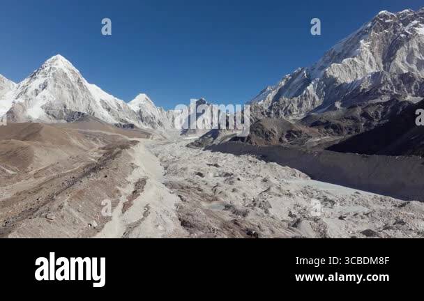 Aerial view of a majestic glacial valley in the Himalayas of Nepal ...