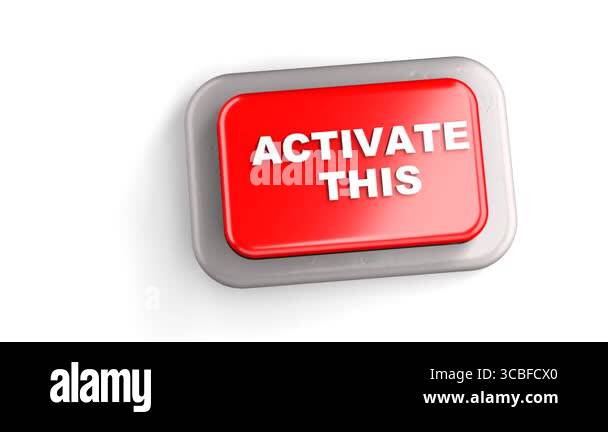 3D Rendered Red Button Labeled ACTIVATE THIS Pressed by Finger White ...