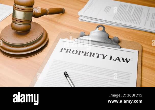3D Rendered Wooden Lawyer Desk with Highlighted Word 'PROPERTY LAW' on ...