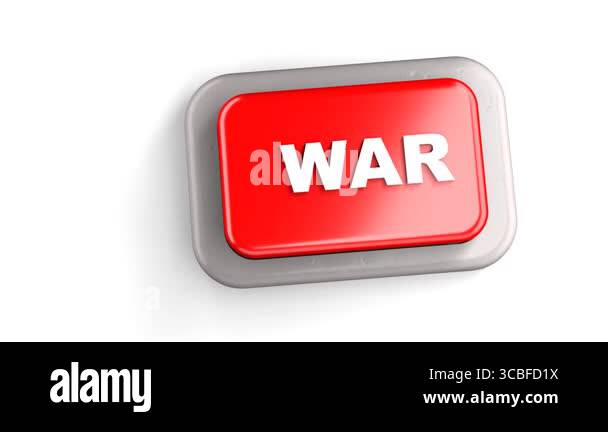 3D Rendered Red Button Labeled WAR Pressed by Finger White Background ...