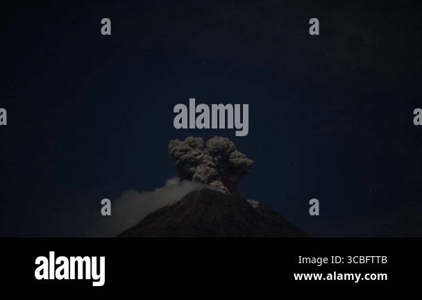 Volcanic lightning in ash clouds during eruption from of Colima volcano ...