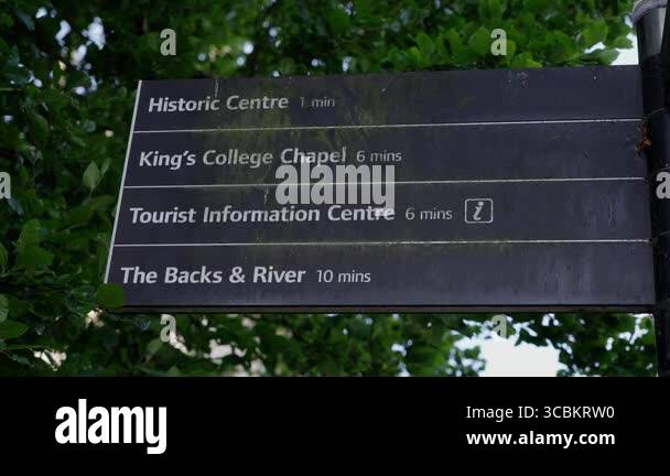 Close up of a tourist sign indicating directions and walking times to ...