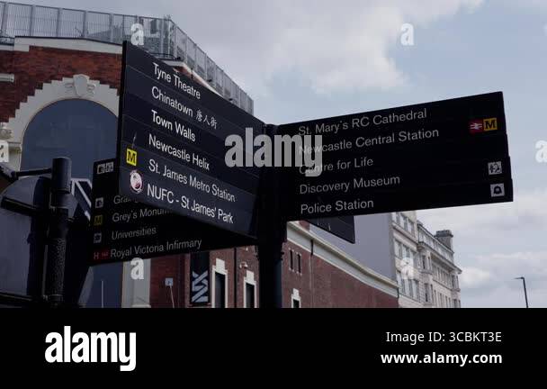 NEWCASTLE, UK - JUNE 13, 2025 - Tourist signs showing directions to ...