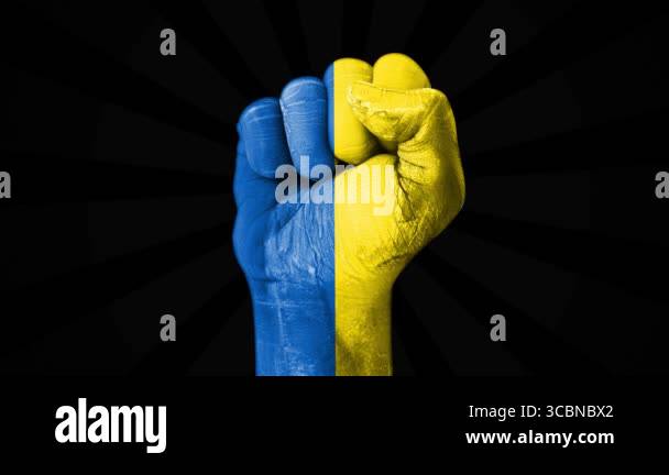 Ukraine freedom concept with painted fist in Flag colors, black ...