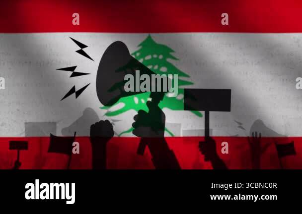 Lebanon protest concept with megaphone, signboards and fist 4k ...