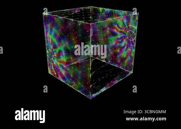 Abstract big data 3D digital cube algorithmic with radial net inside ...