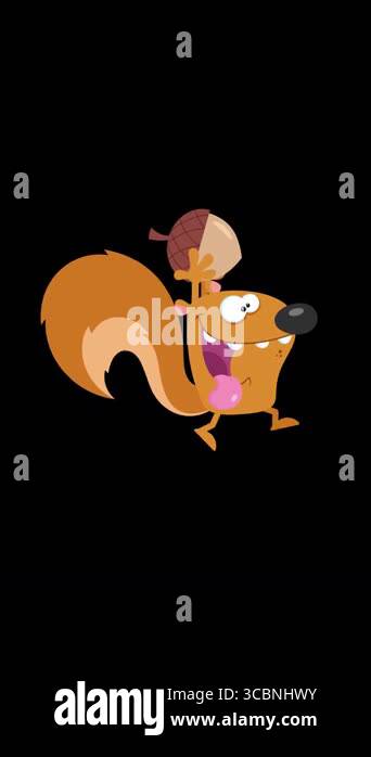 Cute Squirrel Cartoon Character Running With Acorn. 4K Animation ...