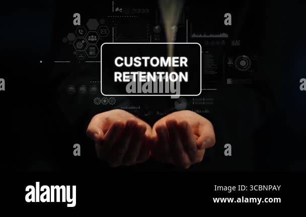 Hands Holding Symbols of Customer Retention with Graphs and Data ...