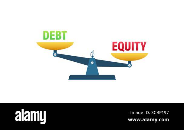 Balance scale weighing debt and equity, with versions isolated on white ...