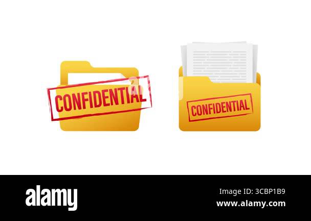 Confidential file and folder animation on white and blue background ...