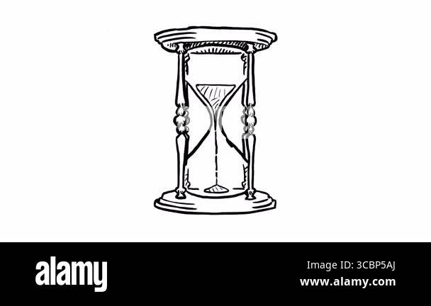 Hourglass turning black and white hand drawn 2d loopable animation ...