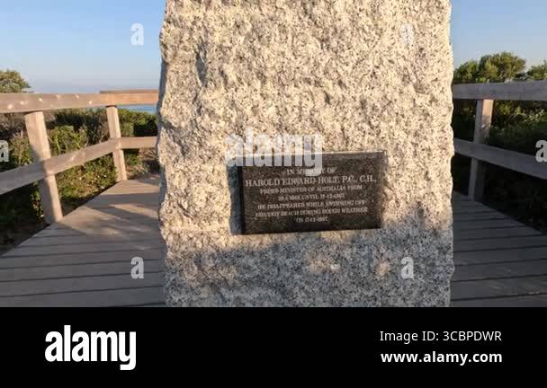 Memorial stone overlooking ocean at Point Nepean Stock Video Footage ...